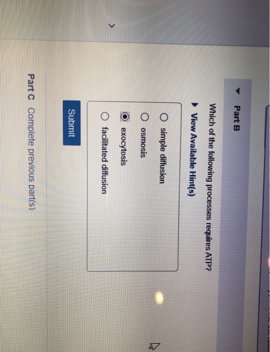 Solved Part B Which of the following processes requires ATP? | Chegg.com