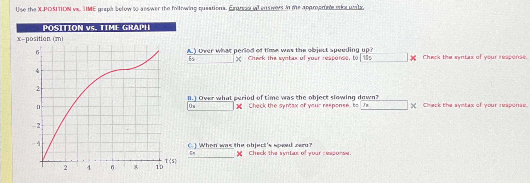 Solved Use the X-POSITION vs. ﻿TIME graph below to answer | Chegg.com