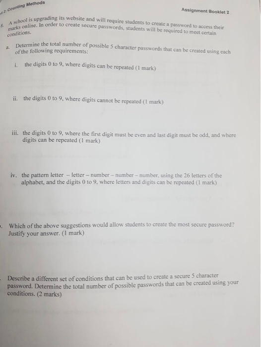Solved Counting Methods Assignment Booklet 2 And A School Is 5241