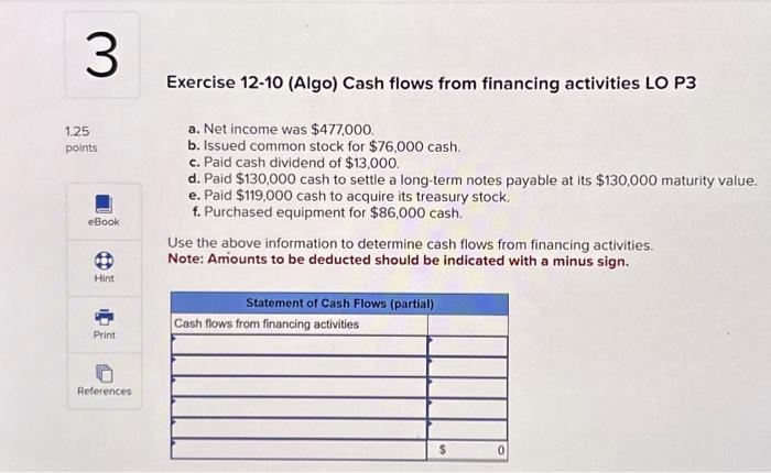 Solved Exercise 12-10 (Algo) Cash flows from financing | Chegg.com