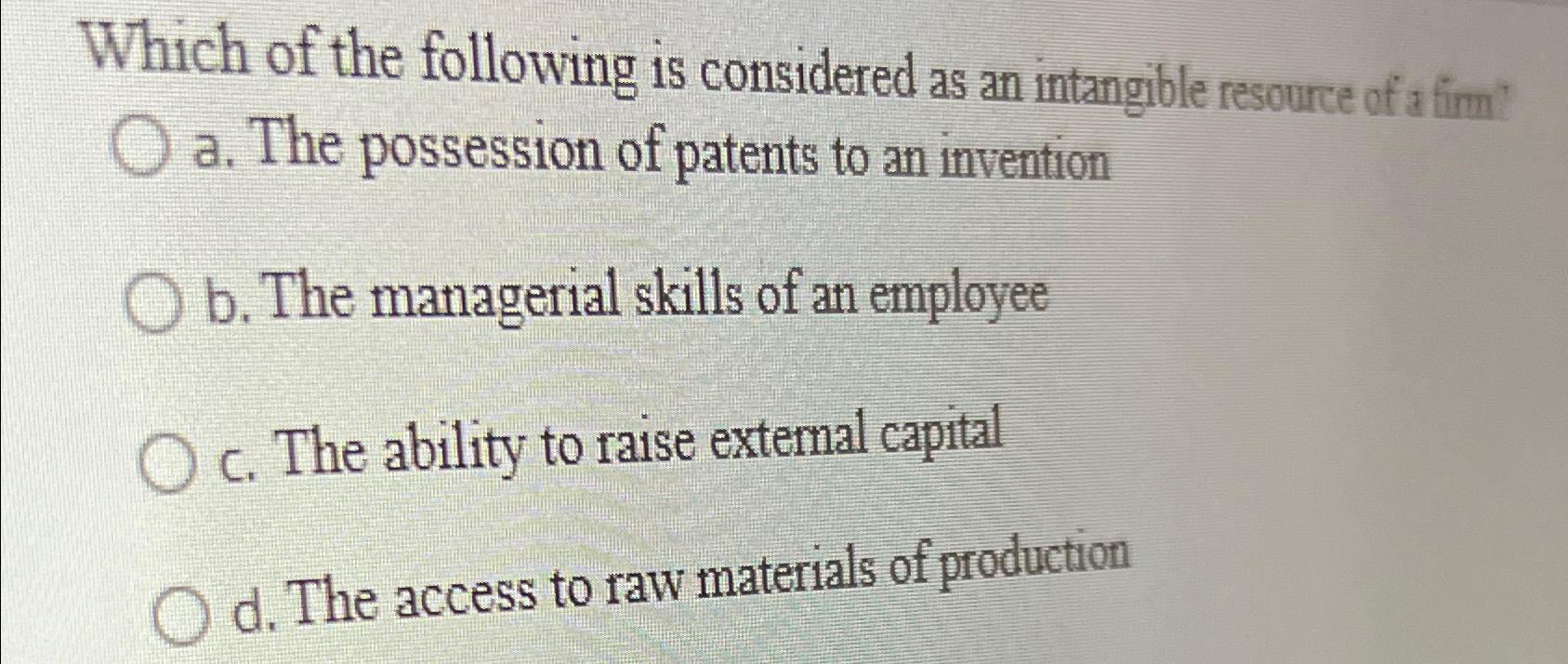 Solved Which of the following is considered as an intangible | Chegg.com