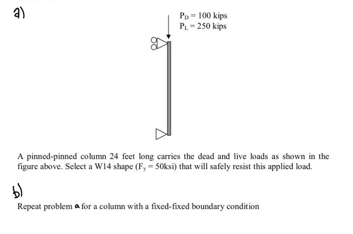 Solved a) A pinned-pinned column 24 feet long carries the | Chegg.com