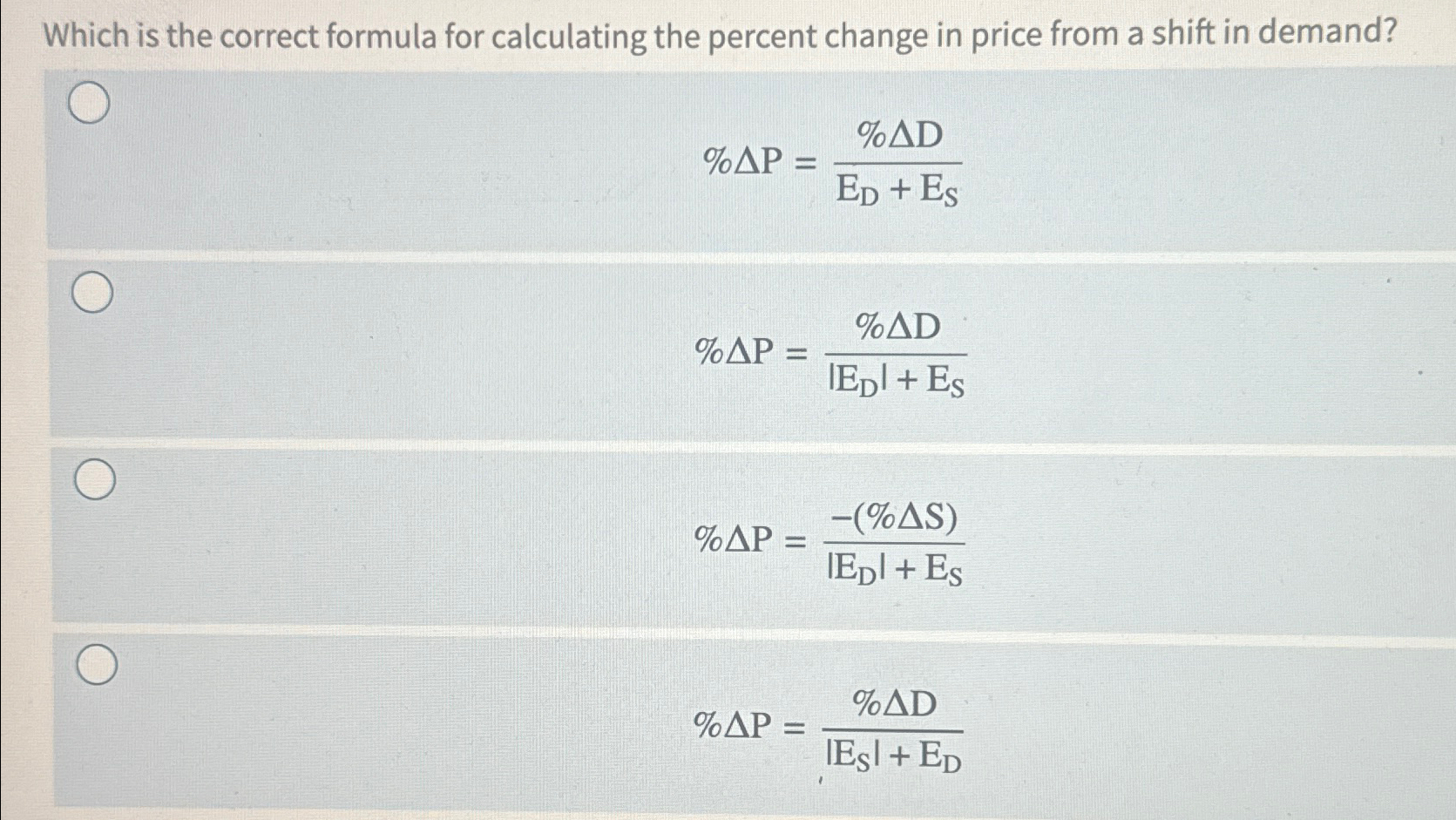 Solved Which is the correct formula for calculating the | Chegg.com