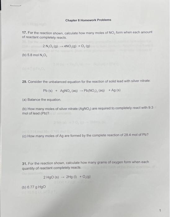 Solved 17. For the reaction shown, calculate how many moles | Chegg.com