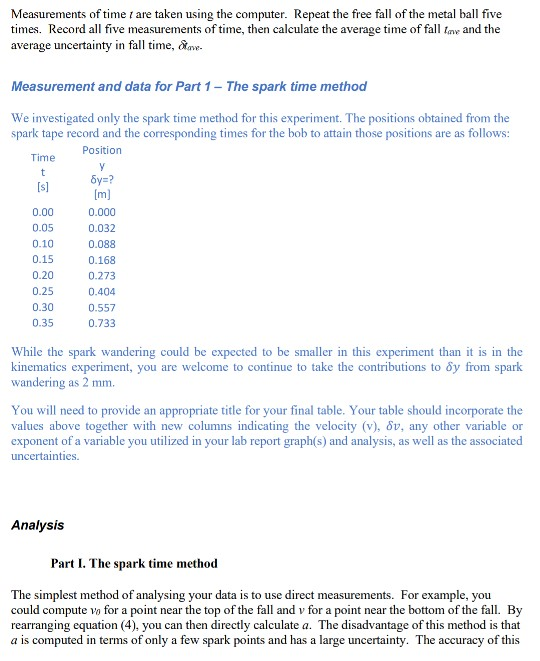 Solved Experiment 4 THE ACCELERATION DUE TO GRAVITY (please, | Chegg.com