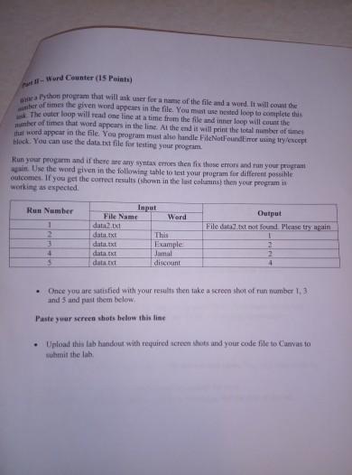 Solved Word Counter (15 Point) Python program that will unik | Chegg.com
