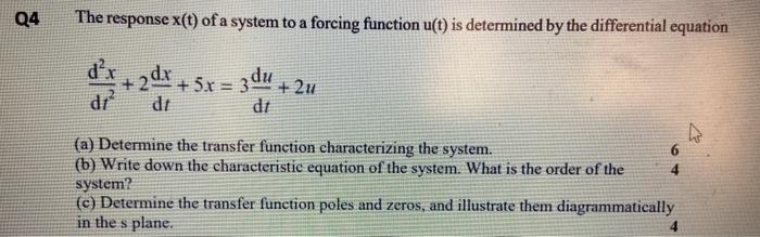 Solved Q4 The response x(t) of a system to a forcing | Chegg.com