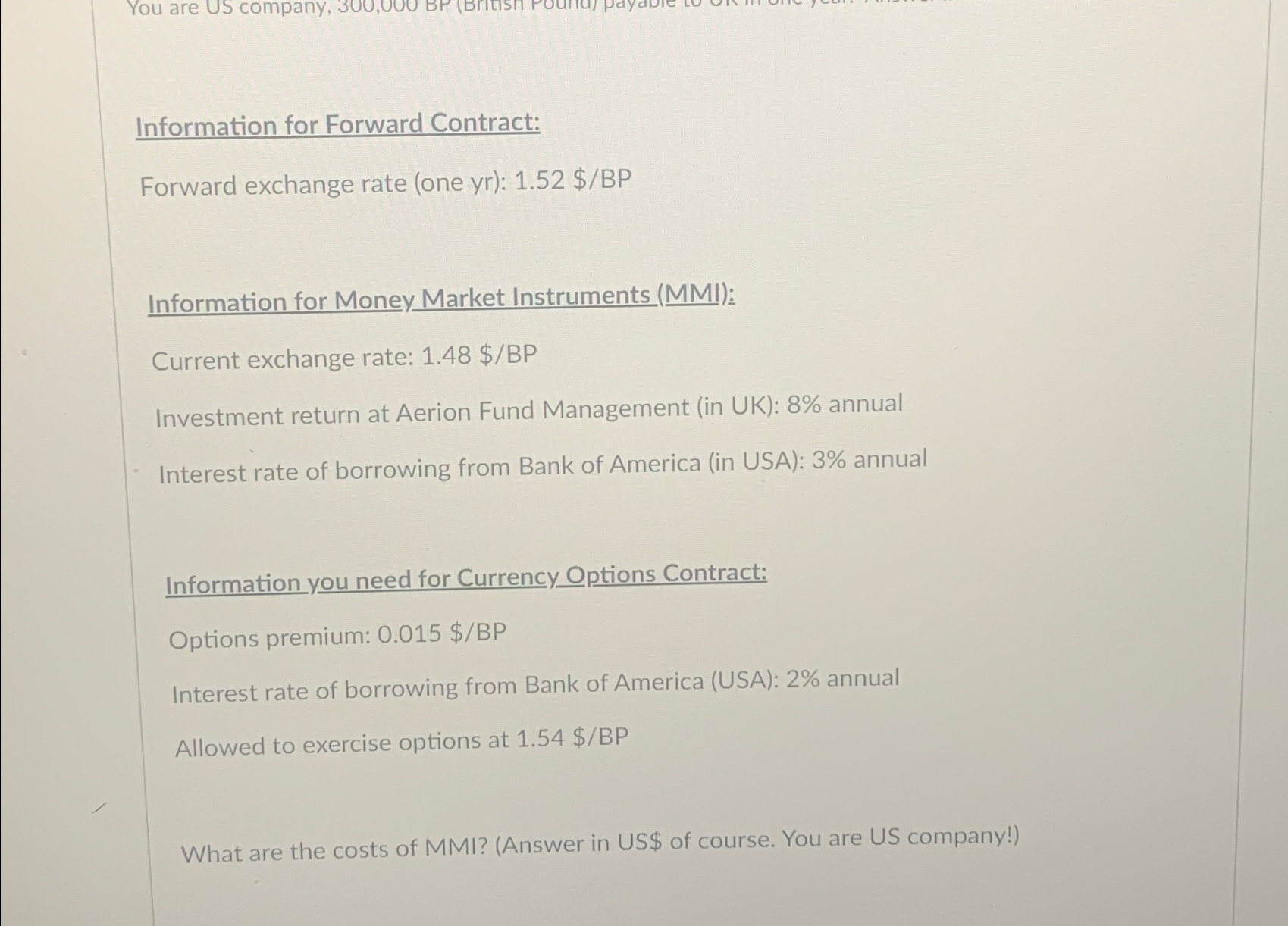 Solved Information for Forward Contract:Forward exchange | Chegg.com