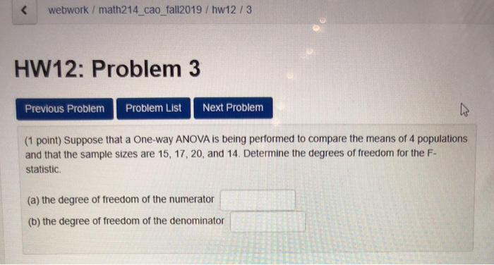 Solved WebWork / math214 cao fall2019 / hw12 / 3 HW12: | Chegg.com