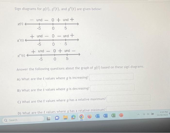 Solved Sign diagrams for g(t),g′(t), and g′′(t) are given | Chegg.com