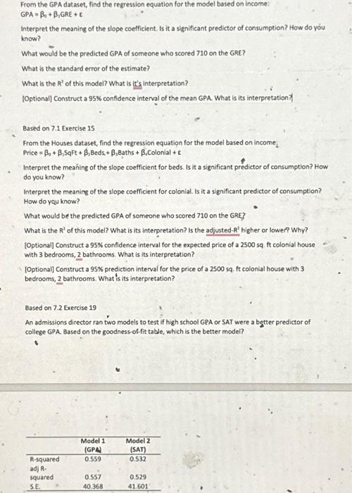 Solved From the GPA dataset, find the regression equation | Chegg.com