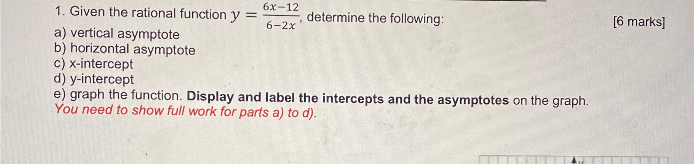 Solved Given the rational function y=6x-126-2x, ﻿determine | Chegg.com