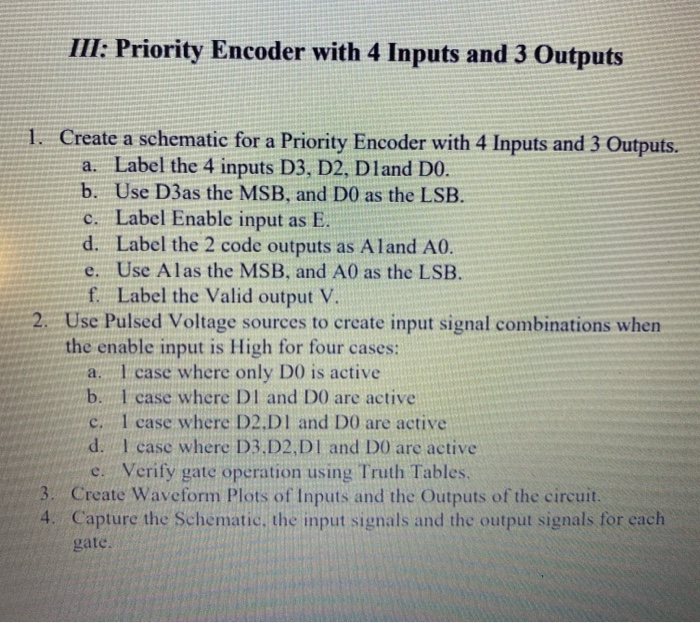 Solved III: Priority Encoder with 4 Inputs and 3 Outputs 1. | Chegg.com