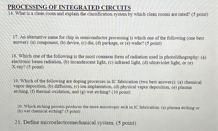 Solved PROCESSING OF INTEGRATED CIRCUITS 14. What is a clean | Chegg.com