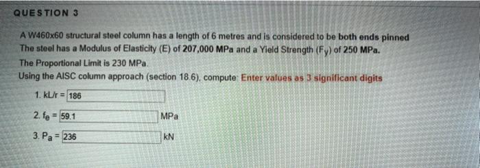 Solved QUESTION 3 A W460x60 structural steel column has a | Chegg.com