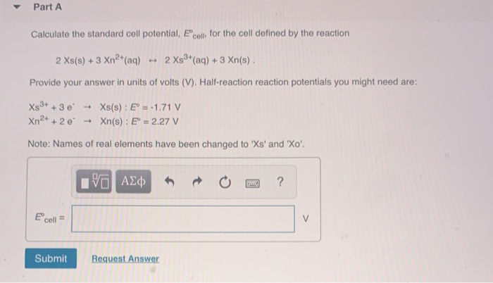 Solved Part A Calculate The Standard Cell Potential Ecell