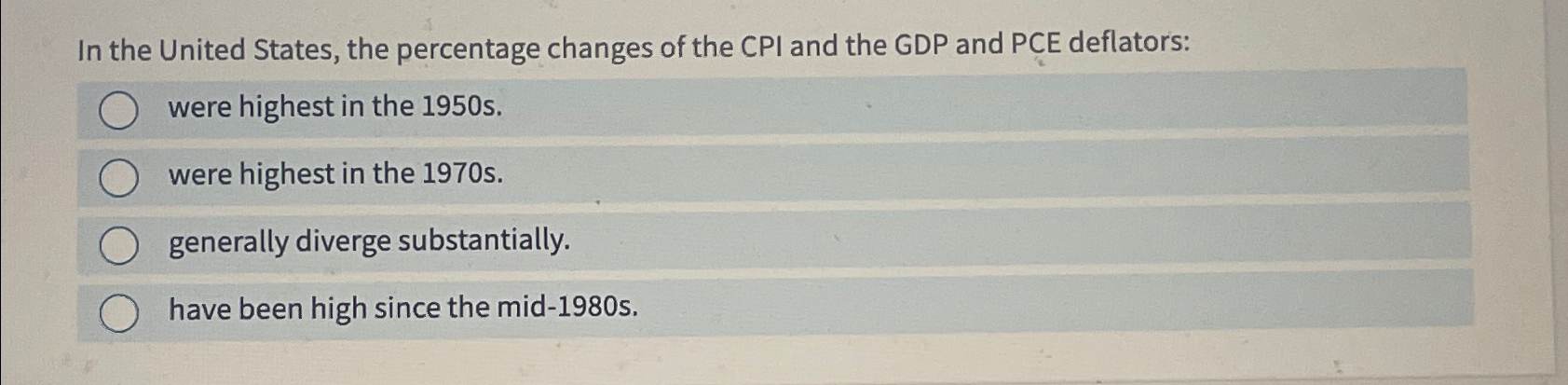Solved In the United States, the percentage changes of the | Chegg.com