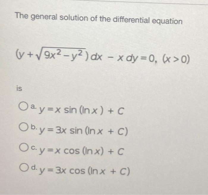 Solved The general solution of the differential equation | Chegg.com