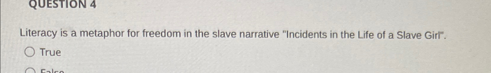 Solved Literacy is a metaphor for freedom in the slave | Chegg.com