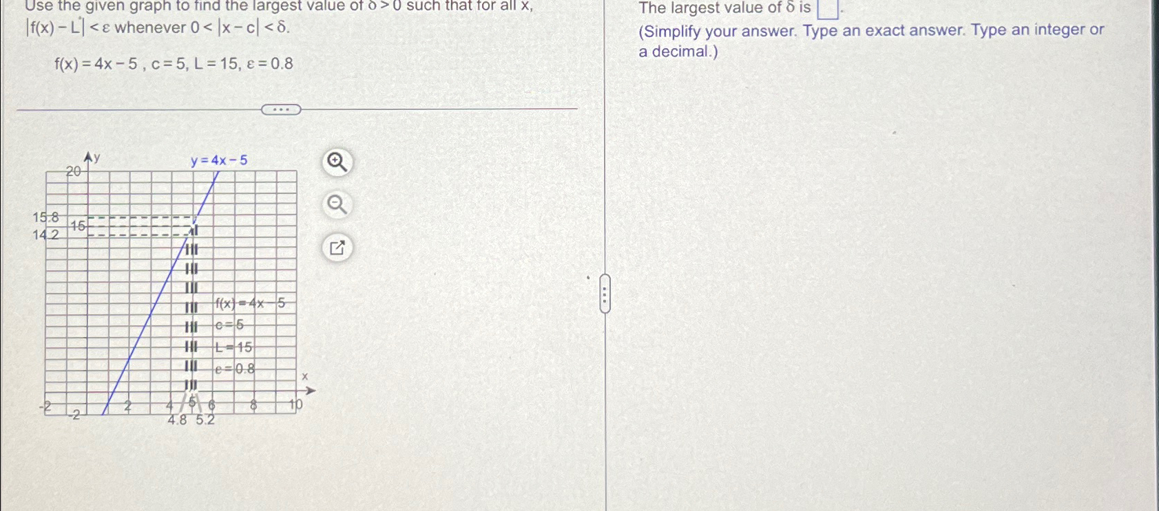 Solved Use the given graph to find the largest value of δ>0 | Chegg.com