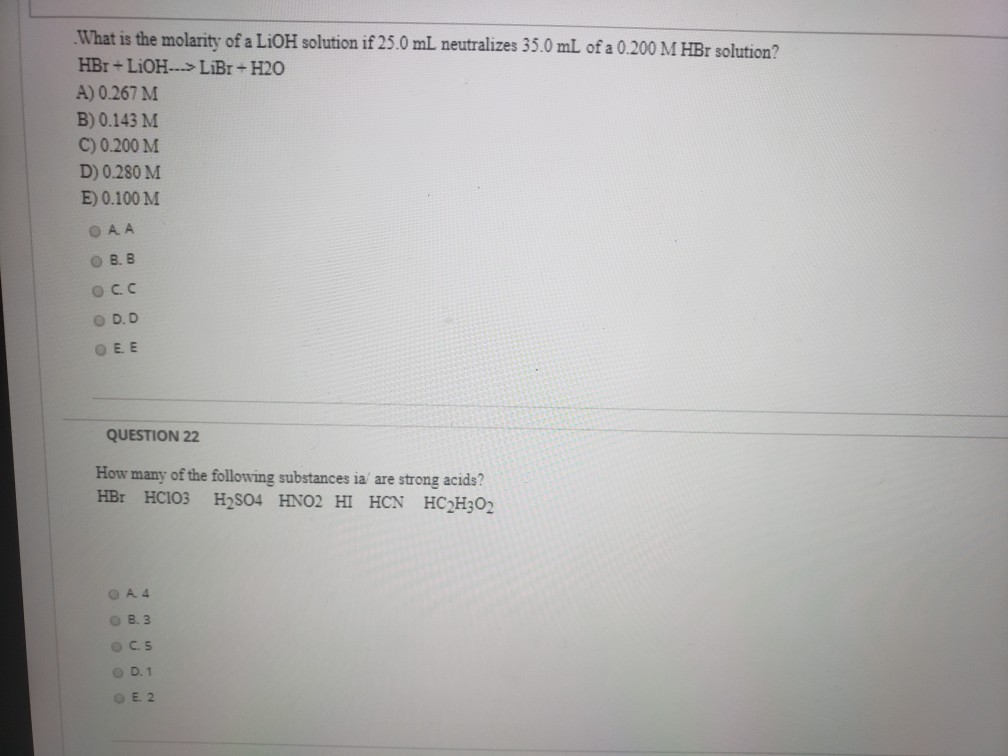 Solved What is the molarity of a LiOH solution if 25.0 mL | Chegg.com