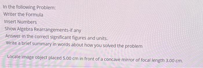 Solved In the following Problem: Writer the Formula Insert | Chegg.com