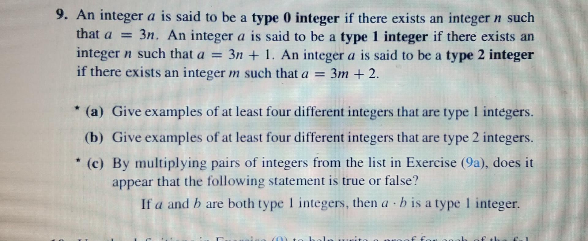 Solved 9. An integer a is said to be a type 0 integer if | Chegg.com