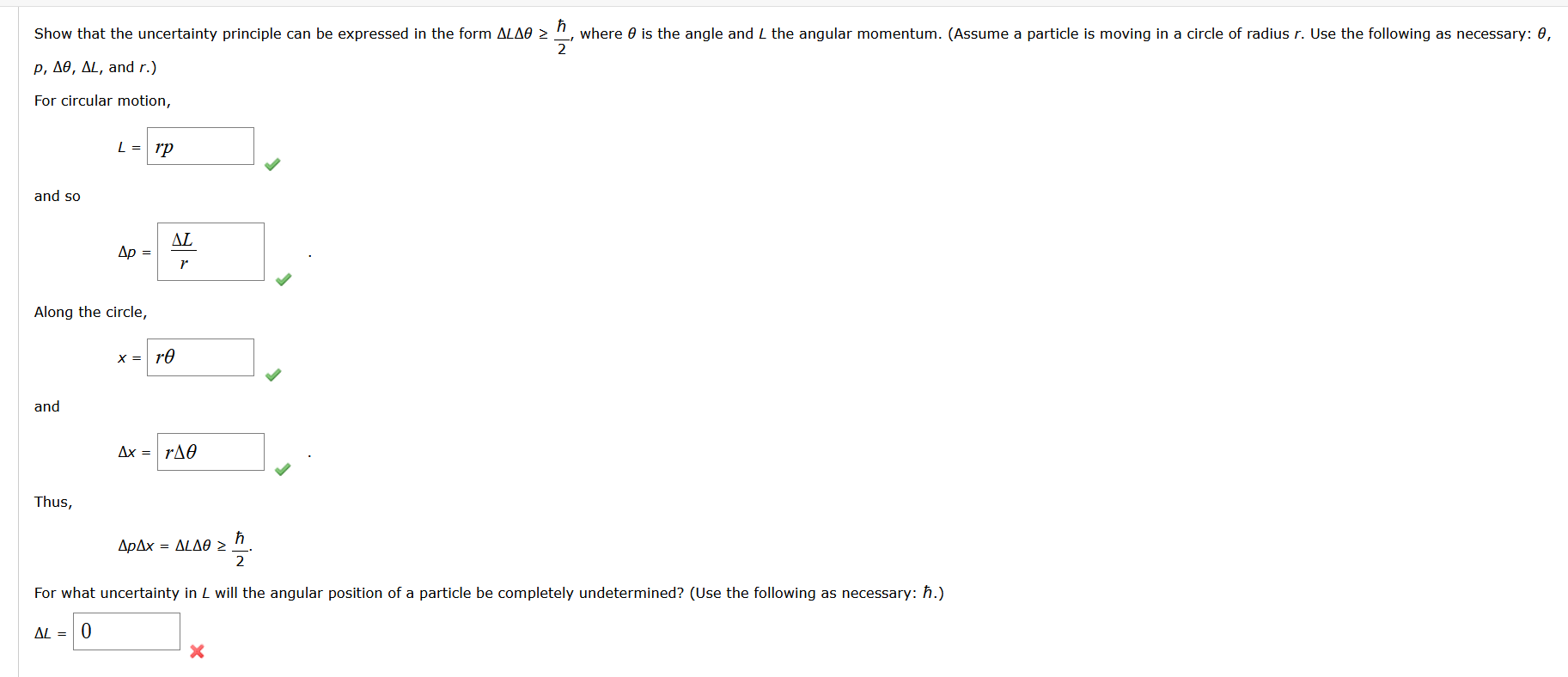 Solved p,Δθ,ΔL, ﻿and r.)For circular motion,L=rpand | Chegg.com