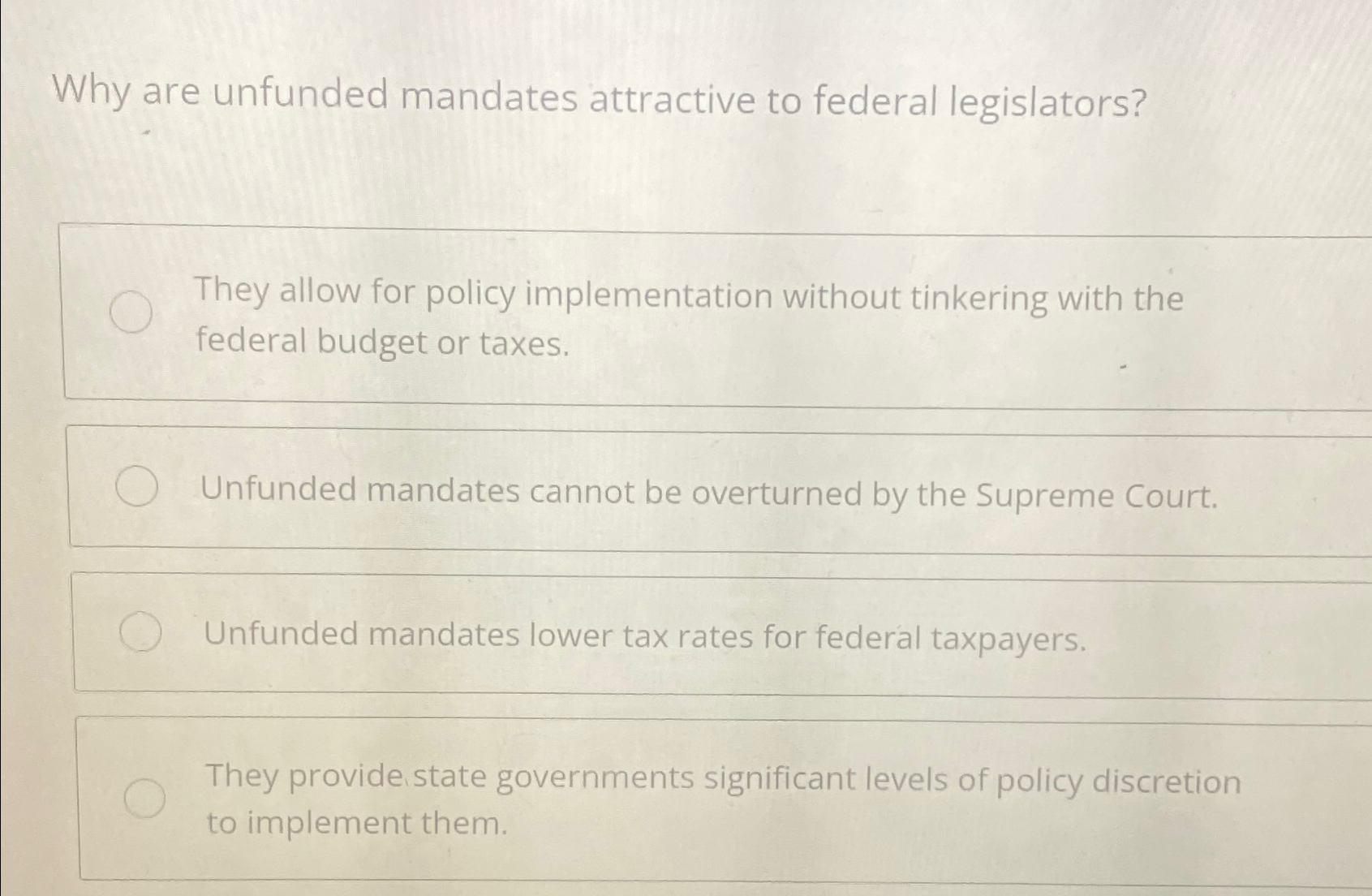 Solved Why are unfunded mandates attractive to federal | Chegg.com