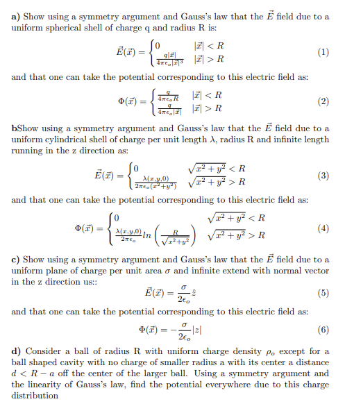 Solved a) ﻿Show using a symmetry argument and Gauss's law | Chegg.com
