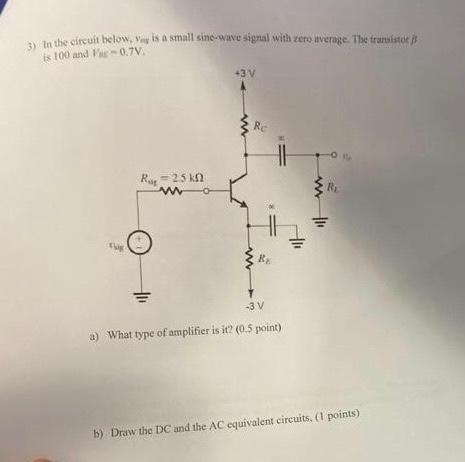 Solved 3) In the circuit below, ven is a small sine-wave | Chegg.com