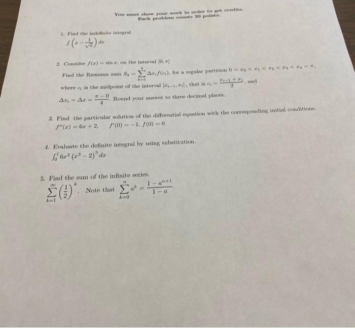 Solved You munt =laow your work in order to get credita. | Chegg.com