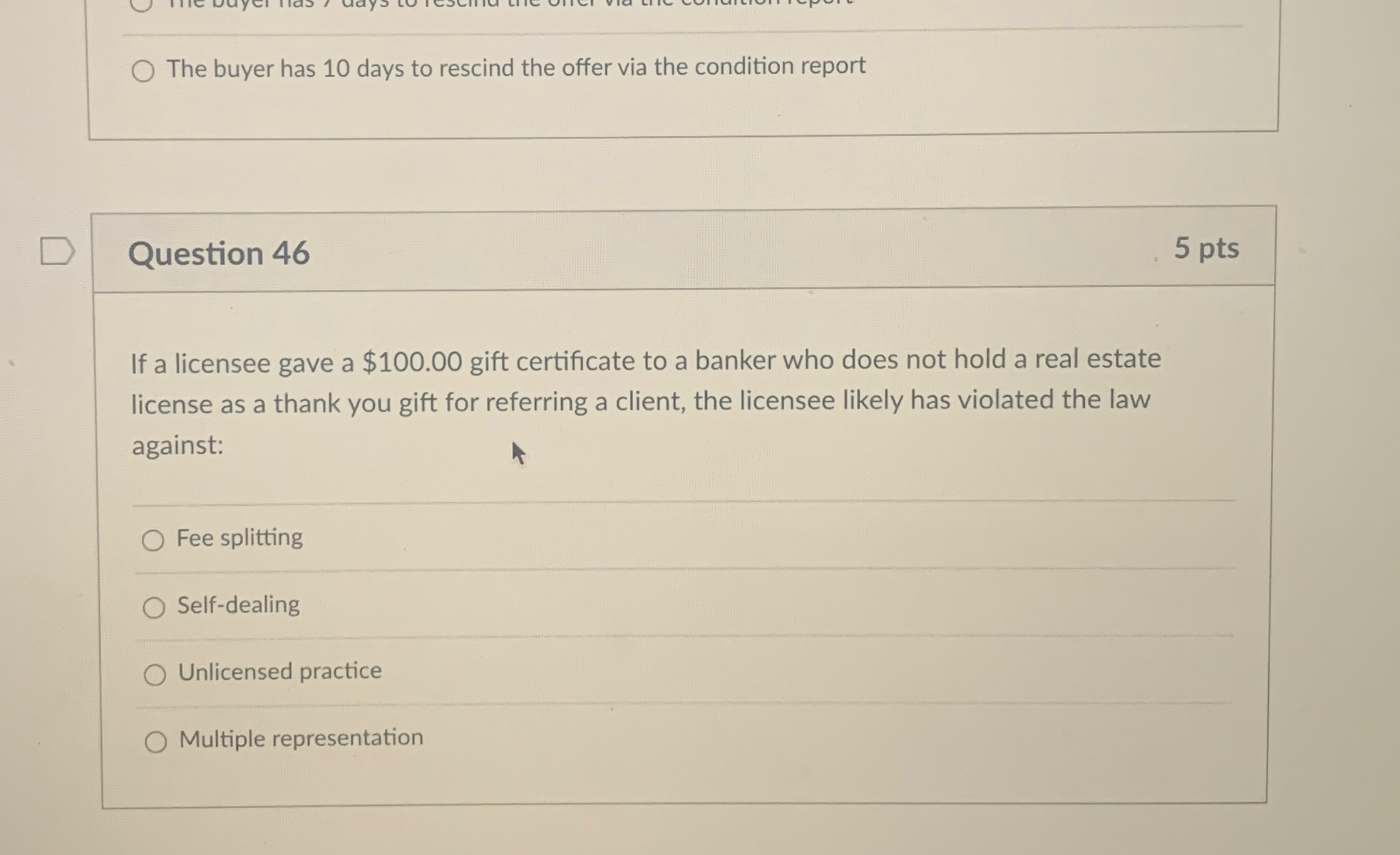 Solved The buyer has 10 ﻿days to rescind the offer via the | Chegg.com