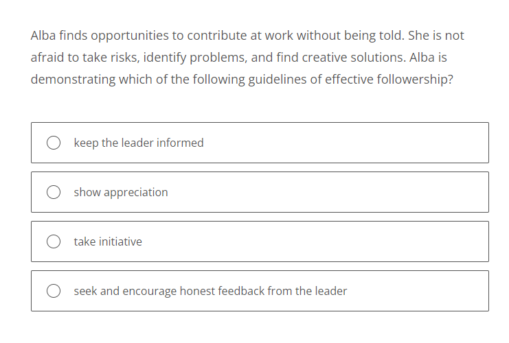 Solved Alba finds opportunities to contribute at work | Chegg.com