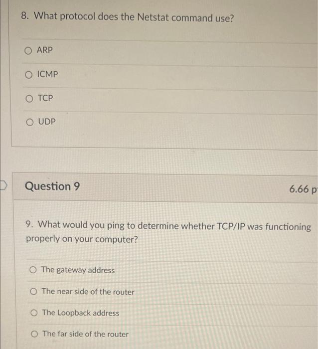 Solved 8 What Protocol Does The Netstat Command Use O Arp 