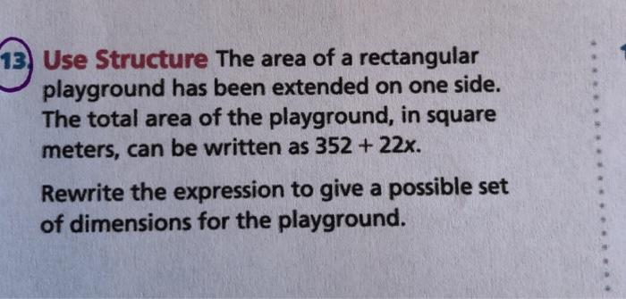 Solved 13) Use Structure The area of a rectangular | Chegg.com