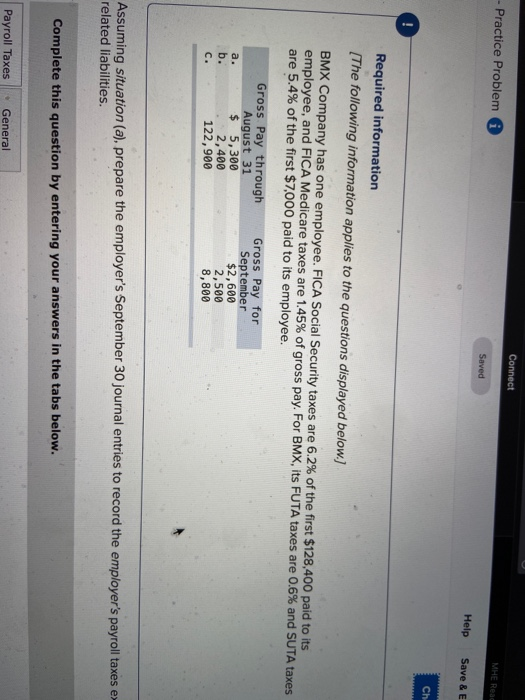 Solved Connect - Practice Problem MHE Read Saved Help Save & | Chegg.com
