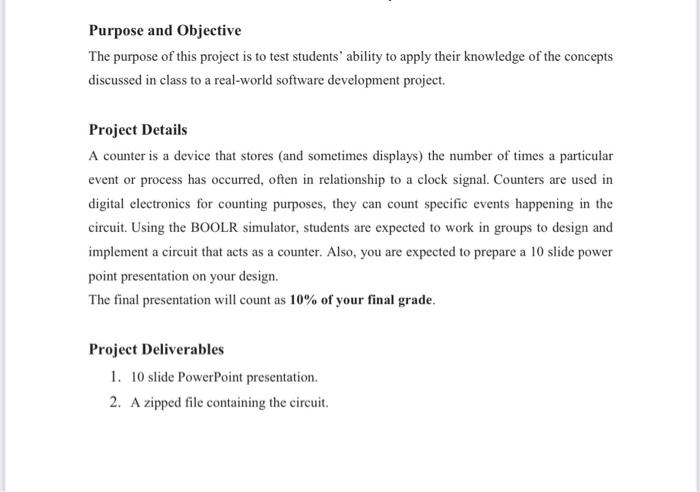 Solved Purpose and Objective The purpose of this project is | Chegg.com