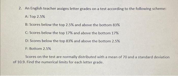 Solved 2. An English teacher assigns letter grades on a test | Chegg.com
