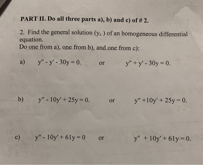 Solved PART II. Do all three parts a), b) and c) of # 2. 2. | Chegg.com