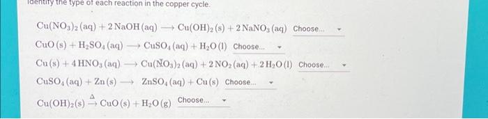 Solved Identify the type of each reaction in the copper | Chegg.com