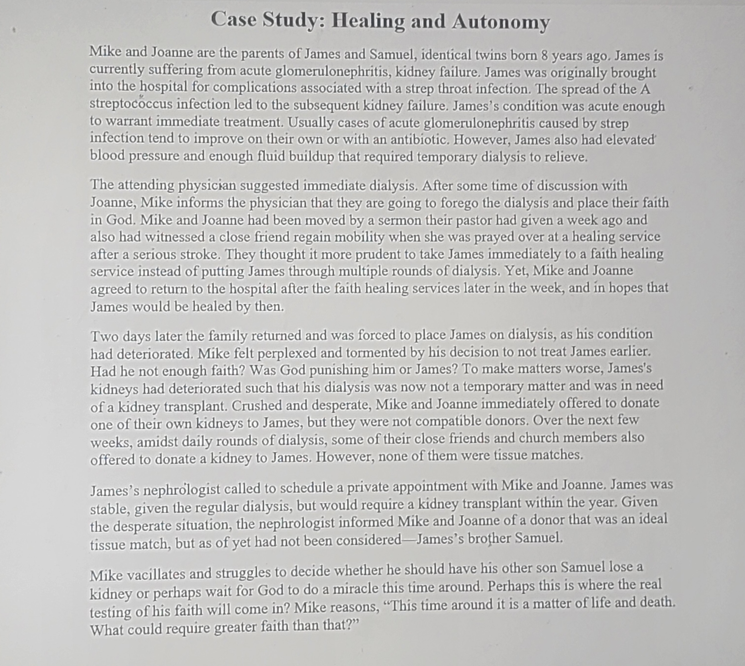 Solved Based on the reading of the "case study: HEALING and | Chegg.com