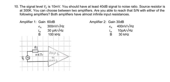 Solved 0 . The signal level VS is 10mV. You should have at | Chegg.com