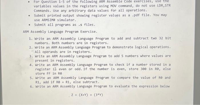 Solved For Question 1 5 Of The Following Arm Assemble Code 1285