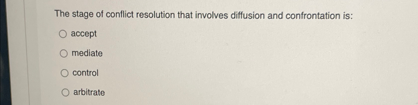 Solved The stage of conflict resolution that involves | Chegg.com