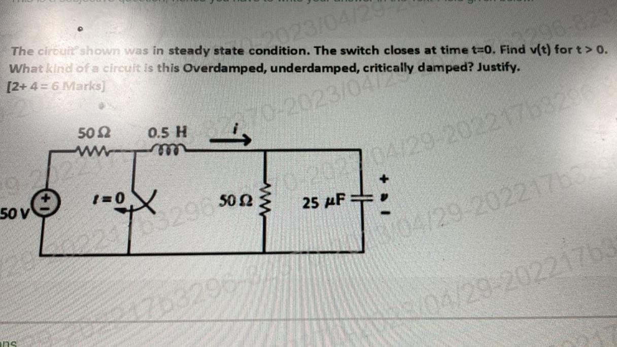 Solved The circuit' shown was in steady state condition. The | Chegg.com
