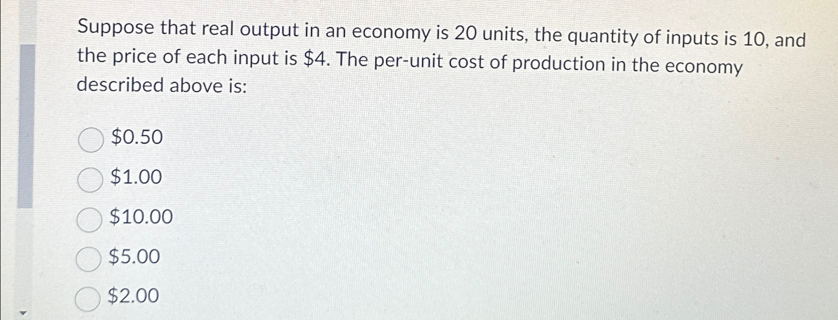 Solved Suppose that real output in an economy is 20 ﻿units, | Chegg.com