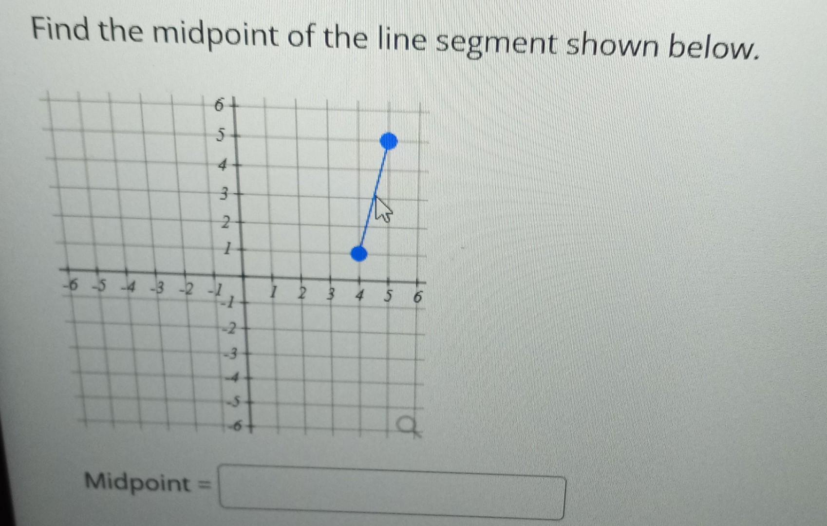 Solved Find the midpoint of the line segment shown below. | Chegg.com