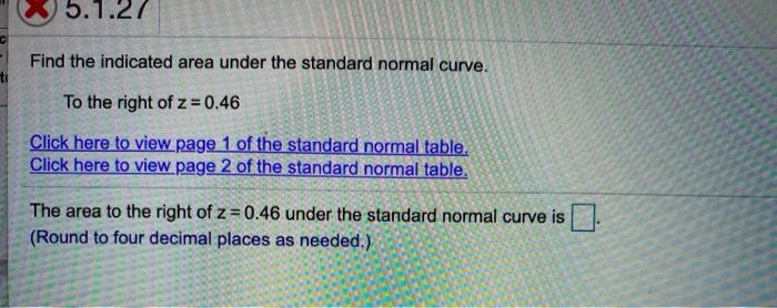 Solved 5.1.27 Find the indicated area under the standard | Chegg.com