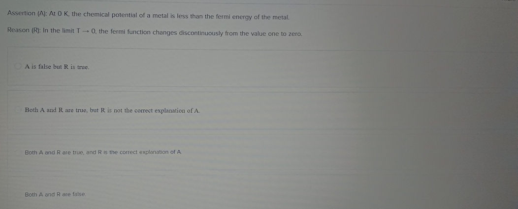 Solved Assertion (A): At 0K, ﻿the chemical potential of a | Chegg.com